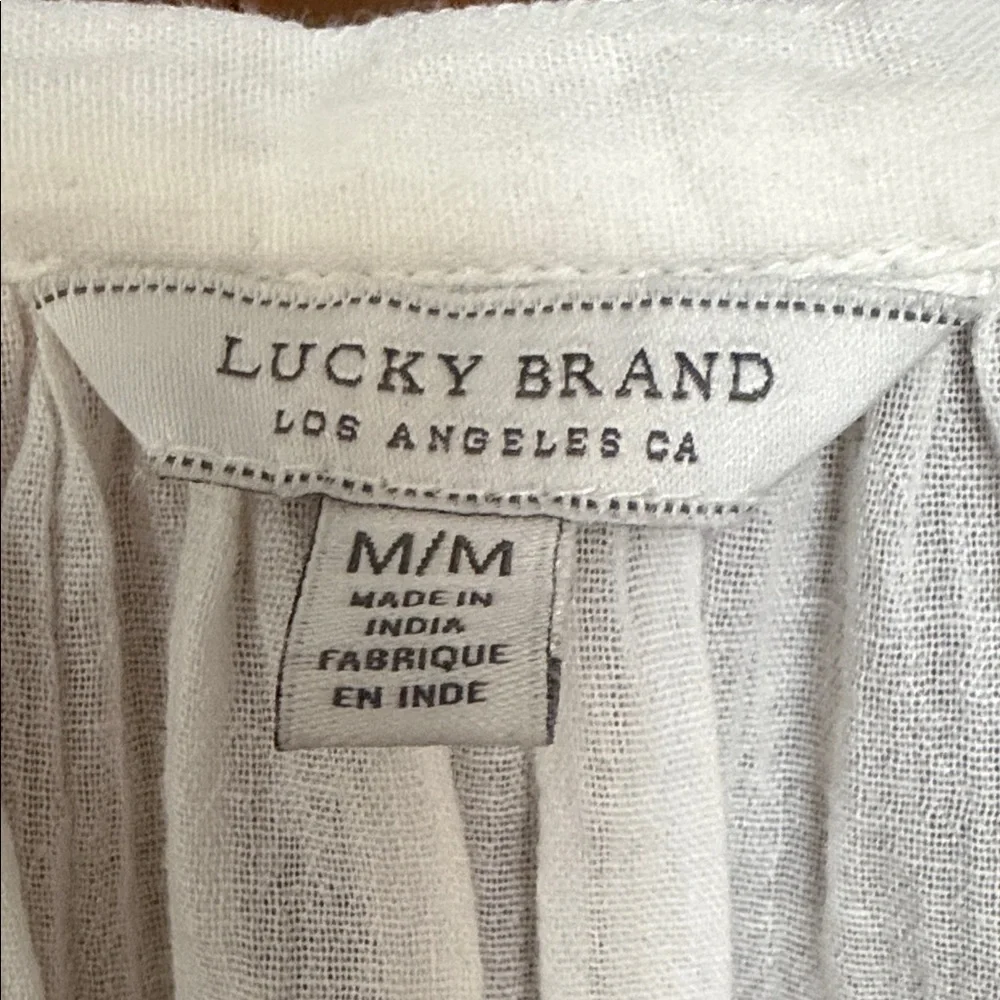 Lucky Brand | Tops | Lucky Brand Ivory Peasant Top With Pink Embroidery ...